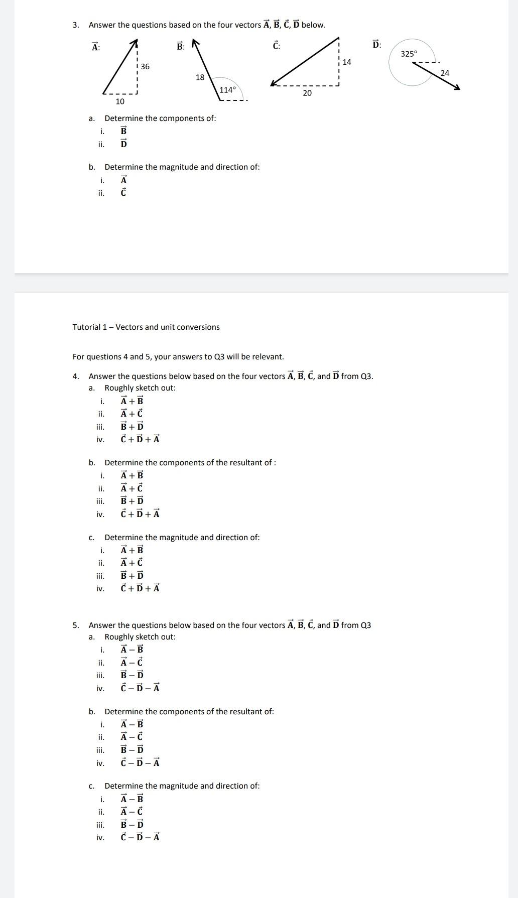 Solved 3. Answer the questions based on the four vectors | Chegg.com
