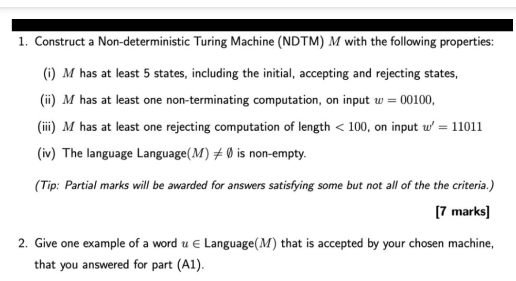 1. Construct a Non-deterministic Turing Machine | Chegg.com