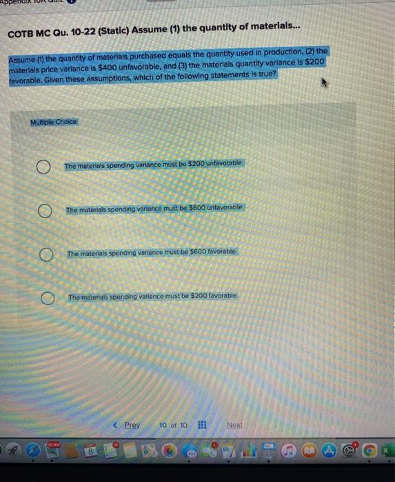 Solved COTB MC Qu. 10-22 (Static) Assume (1) the quantity of | Chegg.com