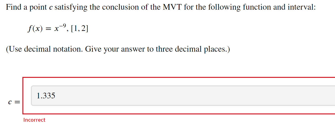 Solved Find a point c ﻿satisfying the conclusion of the MVT | Chegg.com