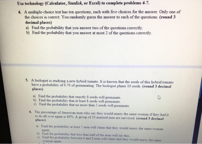 Solved Use technology (Calculator, Statdisk, or Excel) to | Chegg.com