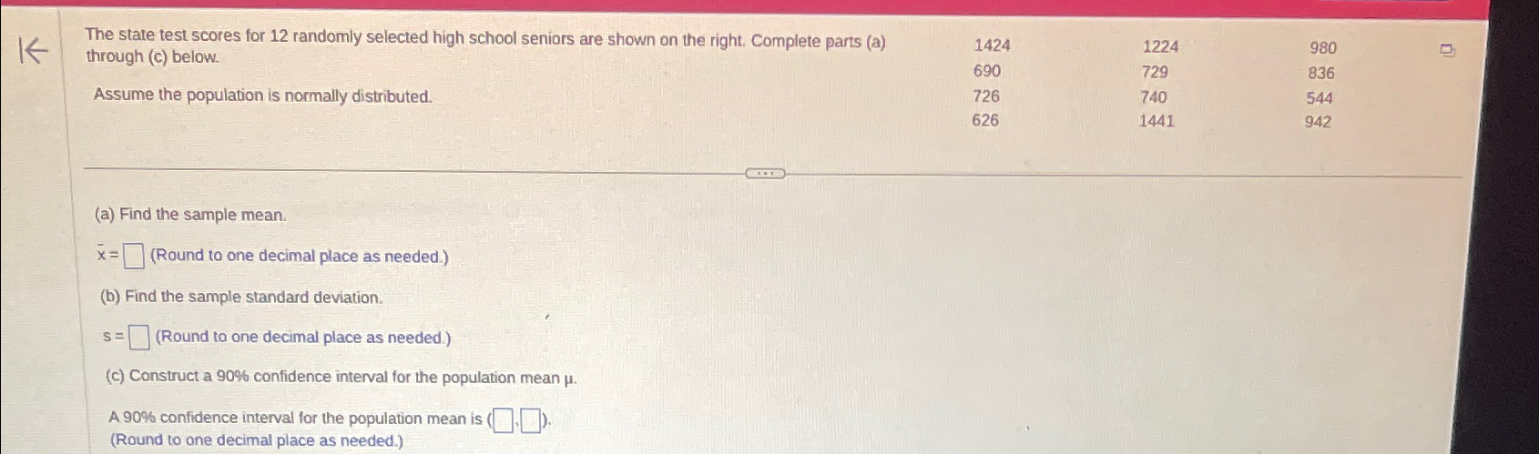 Solved The state test scores for 12 ﻿randomly selected high | Chegg.com