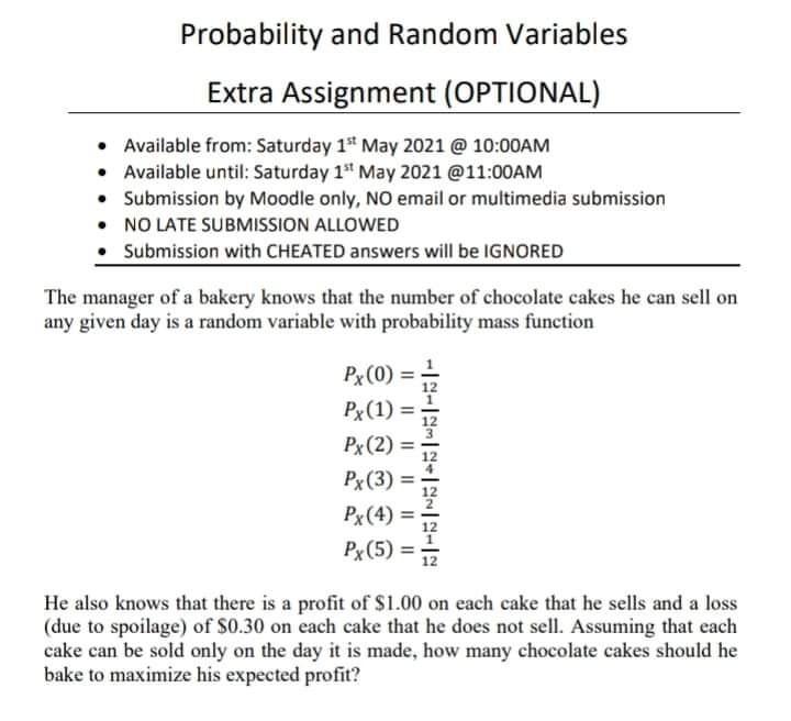 Solved Probability and Random Variables Extra Assignment | Chegg.com