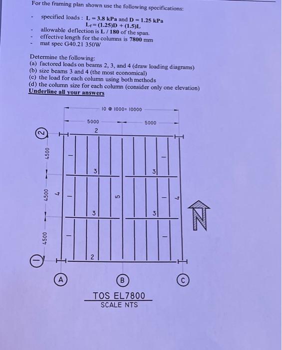 Solved For the framing plan shown use the following | Chegg.com
