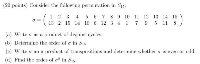 Solved (20 points) Consider the following permutation in | Chegg.com