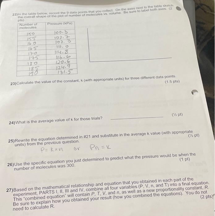 Solved 22) In the table below, record the 9 data points that | Chegg.com
