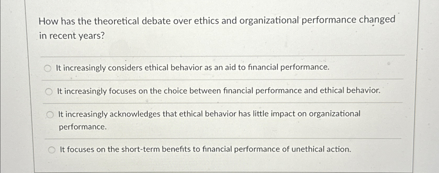 Solved How has the theoretical debate over ethics and | Chegg.com
