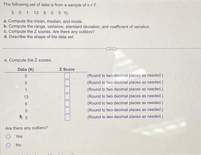 Solved The following set of data is from a sample of n = 7. | Chegg.com