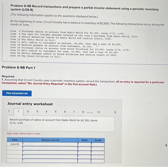 Solved Problem 6-9B Record transactions and prepare a | Chegg.com