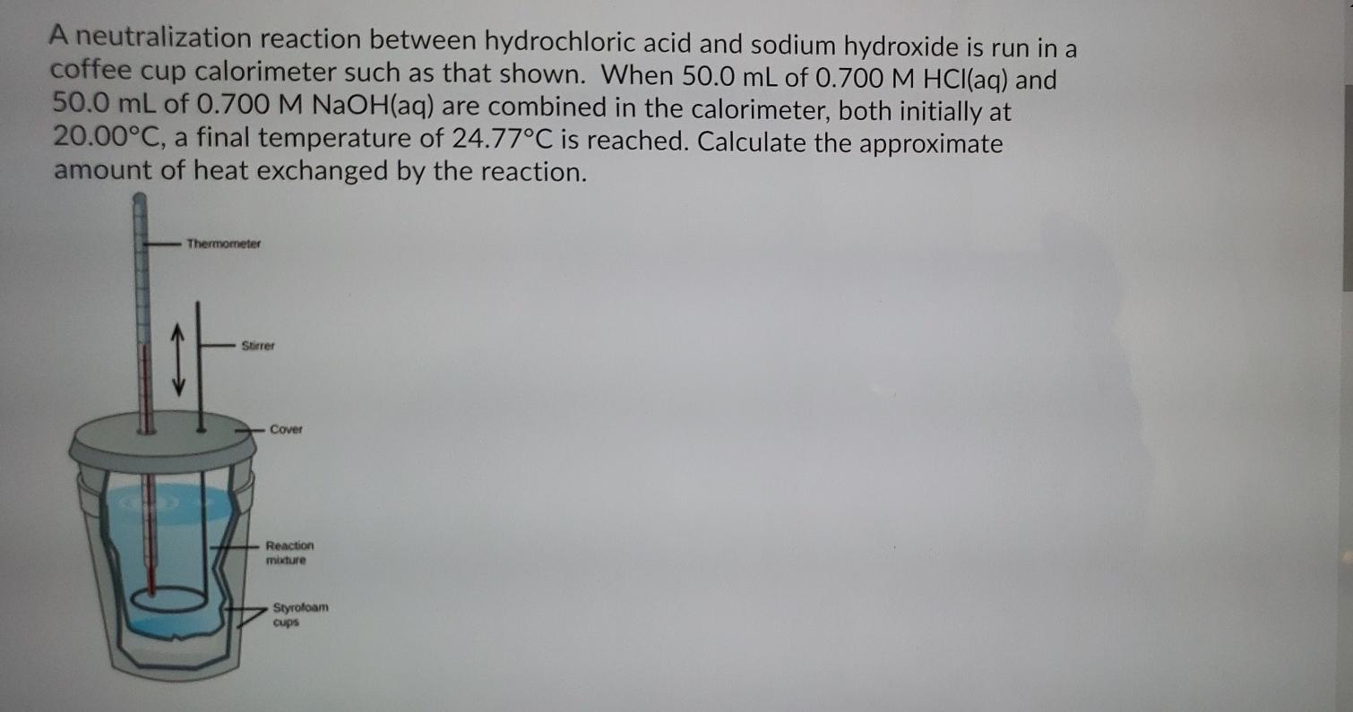 Solved A neutralization reaction between hydrochloric acid | Chegg.com