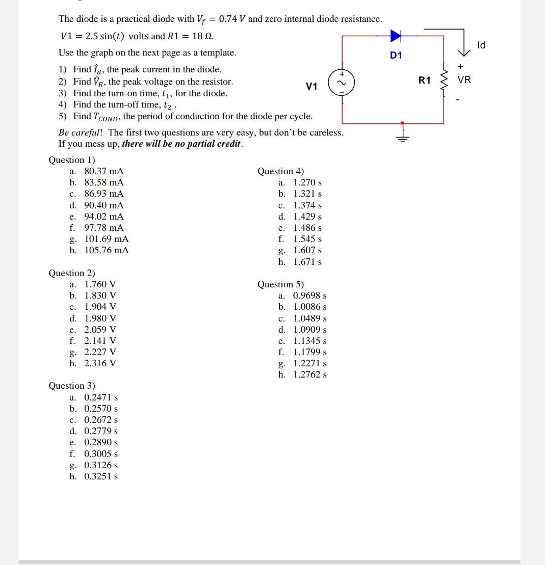 Solved The diode is a practical diode with V = 0.74 V and | Chegg.com