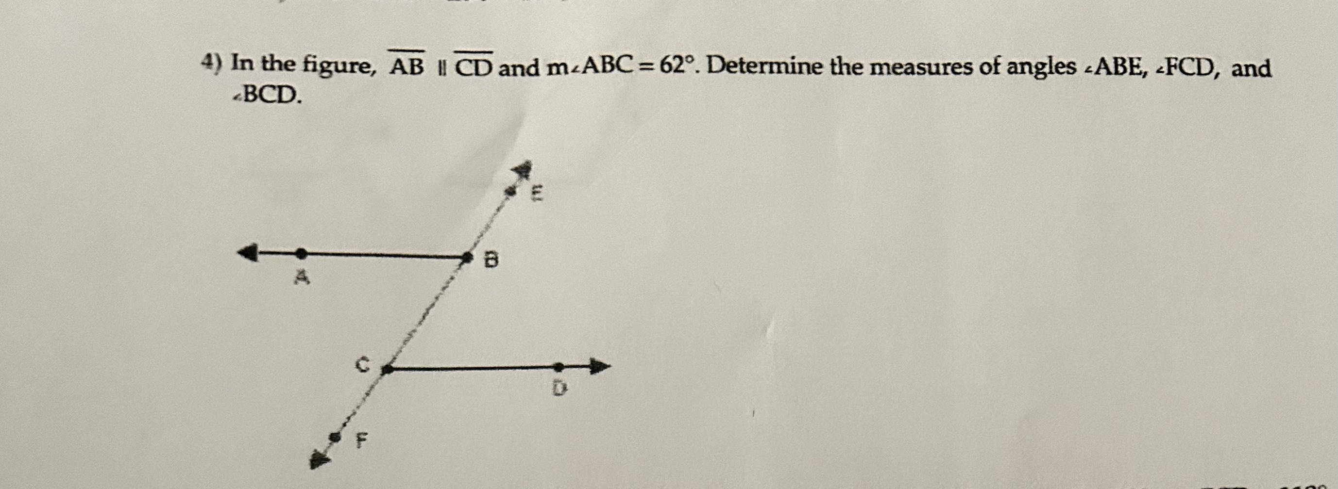 Solved In the figure, AB and CD and ABC=62°. ﻿Determine the | Chegg.com