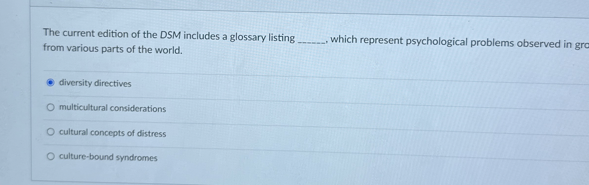 Solved The current edition of the DSM includes a glossary | Chegg.com