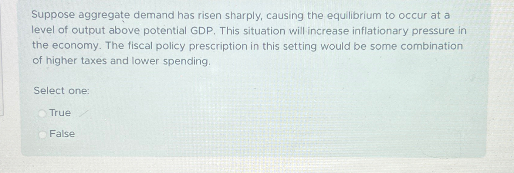 Solved Suppose aggregate demand has risen sharply, causing | Chegg.com