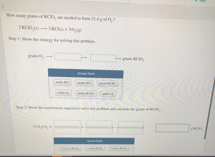 Solved How many grams of KClo, are needed to form 21.4 g of | Chegg.com