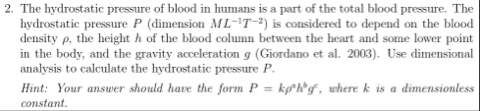 Solved The hydrostatic pressure of blood in humans is a part | Chegg.com
