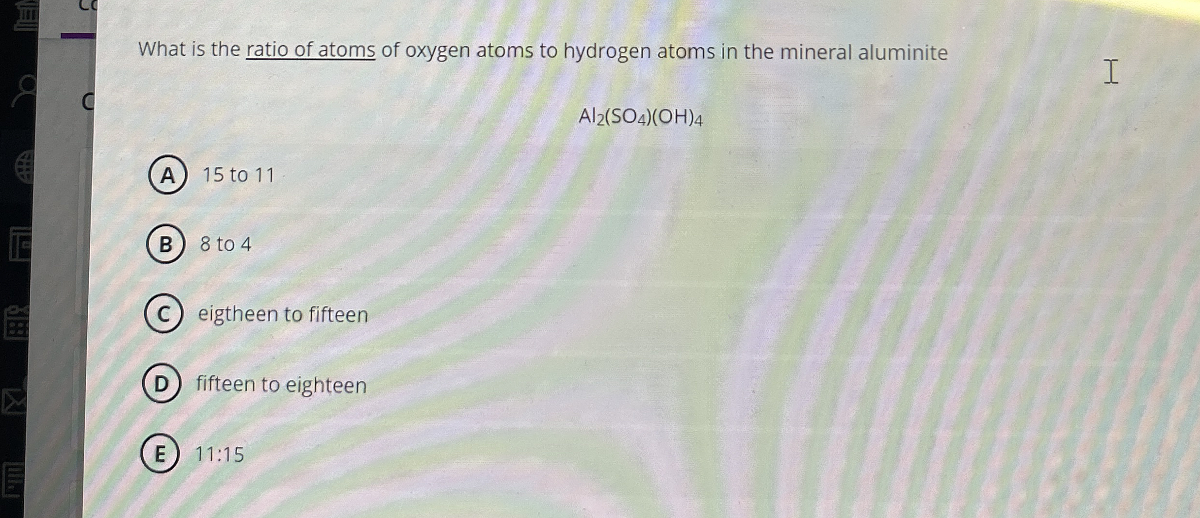 Solved What is the ratio of atoms of oxygen atoms to | Chegg.com
