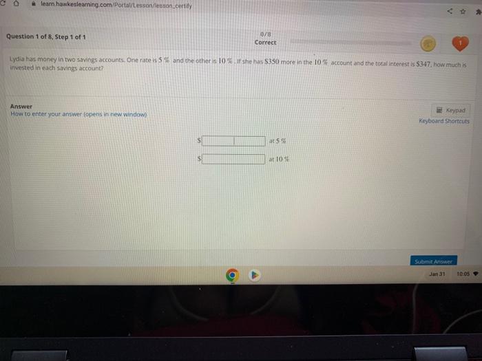Solved Lydia has money in two savings accounts. One rate is | Chegg.com
