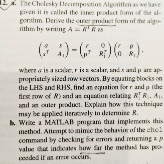 12. a. The Cholesky Decomposition Algorithm as we | Chegg.com