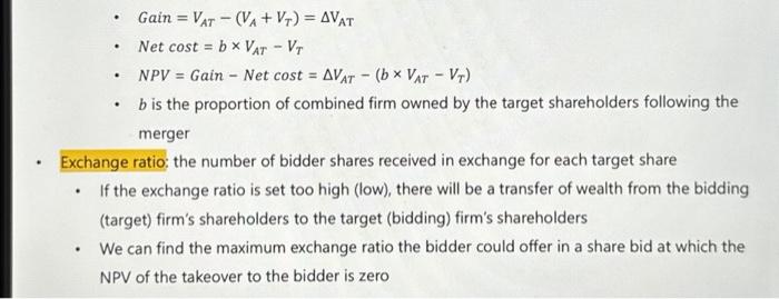 Solved - Gain =VAT−(VA+VT)=ΔVAT - Net cost =b×VAT−VT - NPV= | Chegg.com