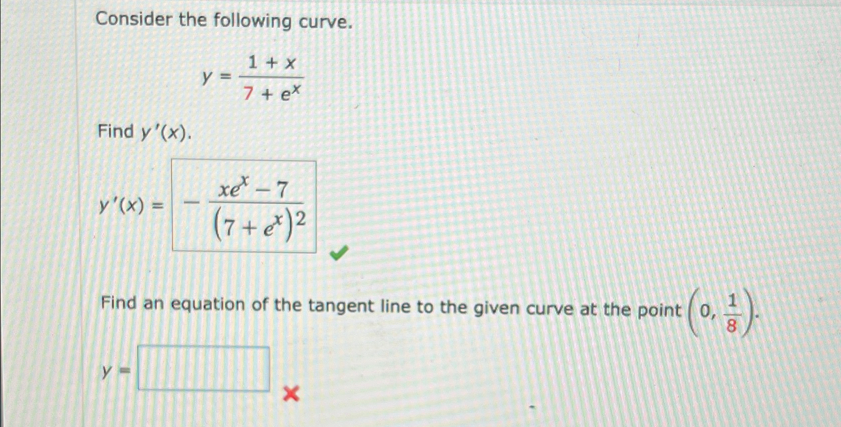 Solved Consider the following curve.y=1+x7+exFind | Chegg.com