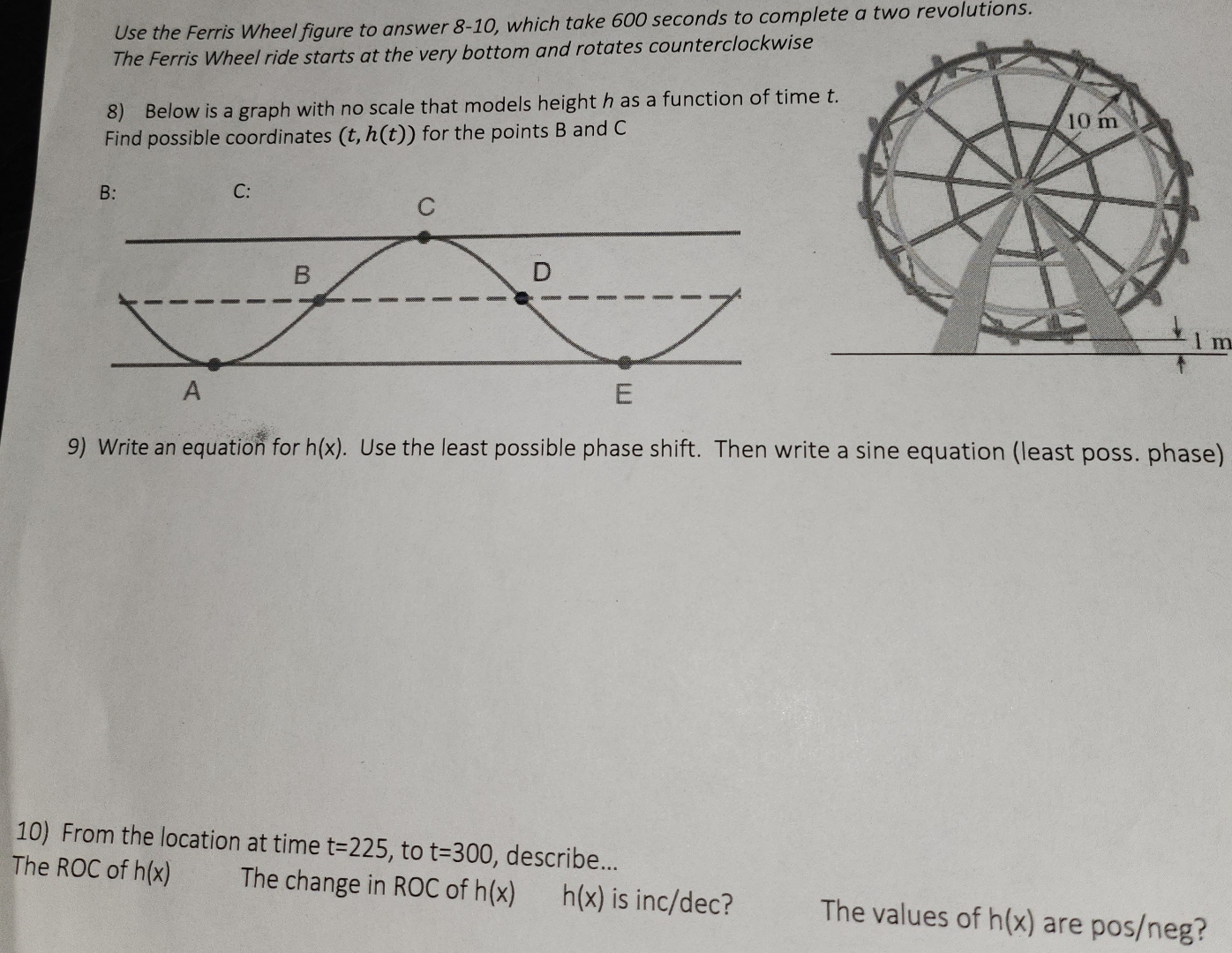 Solved Use the Ferris Wheel figure to answer 8-10, ﻿which | Chegg.com