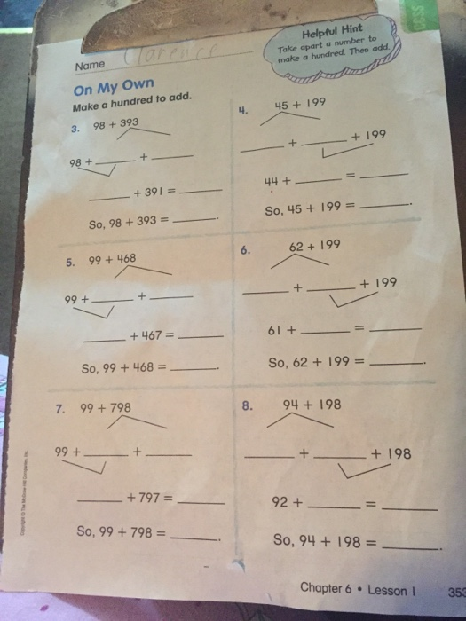 Solved Helpful Hint Take apart a number to make a hundred. | Chegg.com