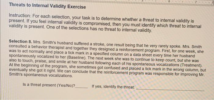 Solved Threats to Internal Validity Exercise Instruction: | Chegg.com