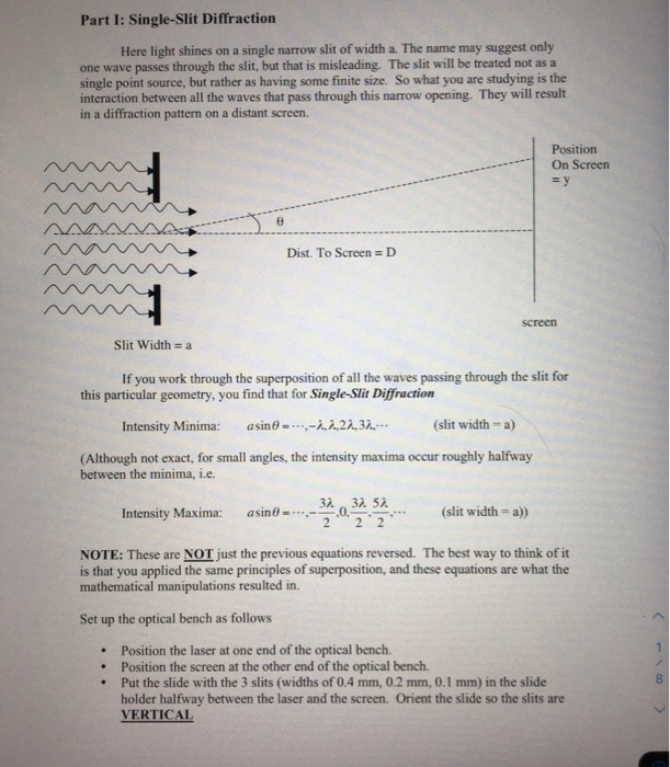 Solved Part I: Single-Slit Diffraction Here light shines on | Chegg.com