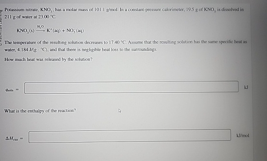 Solved Potassium nitrate, KNO3, ﻿has a molar mass of | Chegg.com
