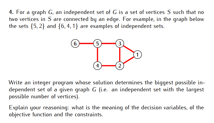 Solved For a graph G, ﻿an independent set of G ﻿is a set of | Chegg.com