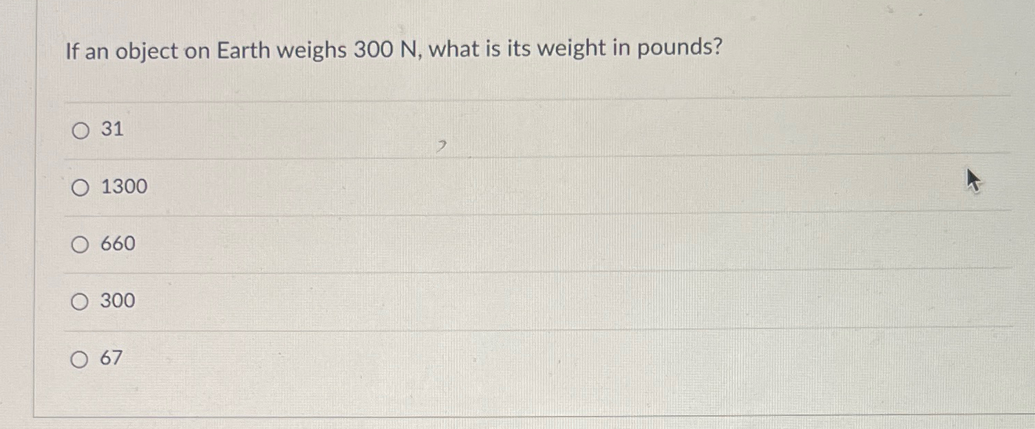 Solved If an object on Earth weighs 300 ﻿N, ﻿what is its | Chegg.com