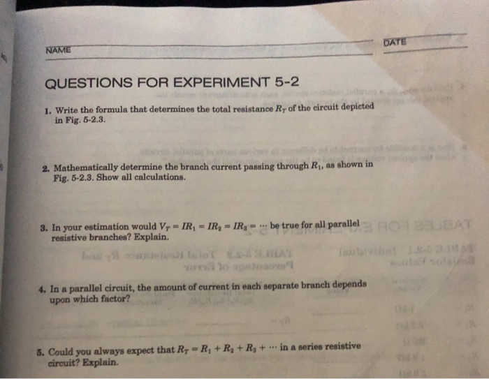 Solved DATE NAME QUESTIONS FOR EXPERIMENT 5-2 1. Write the | Chegg.com