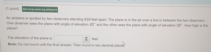 Solved (1 ﻿point) An airplane is spotted by two observers | Chegg.com