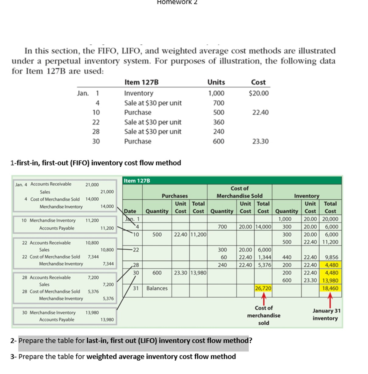 Solved Prepare the table for last-in, ﻿first out (LIFO) | Chegg.com