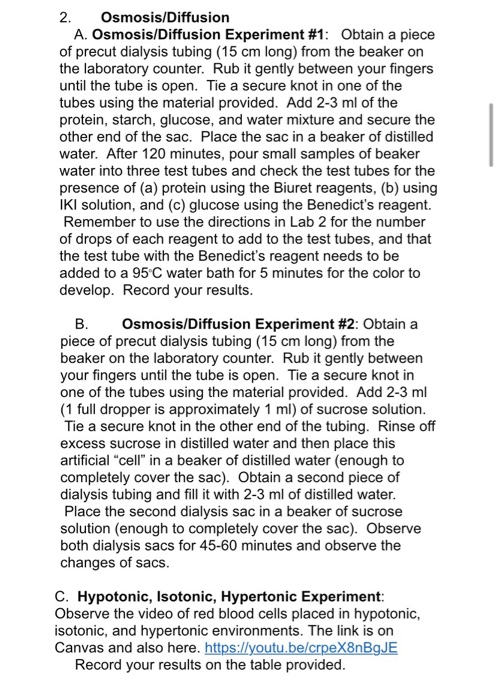 LAB 4: MOVEMENT THROUGH THE CELL MEMBRANE 1. | Chegg.com
