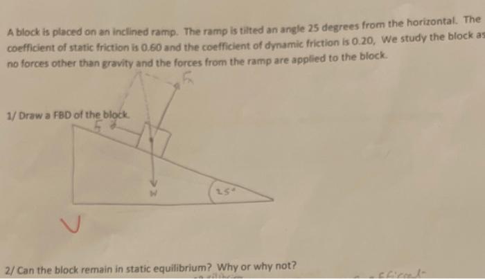Solved A block is placed on an inclined ramp. The ramp is | Chegg.com
