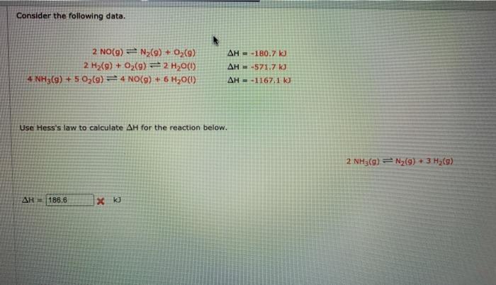 Solved Consider the following data. 2 NO(g) = N2(9) + O2(9) | Chegg.com