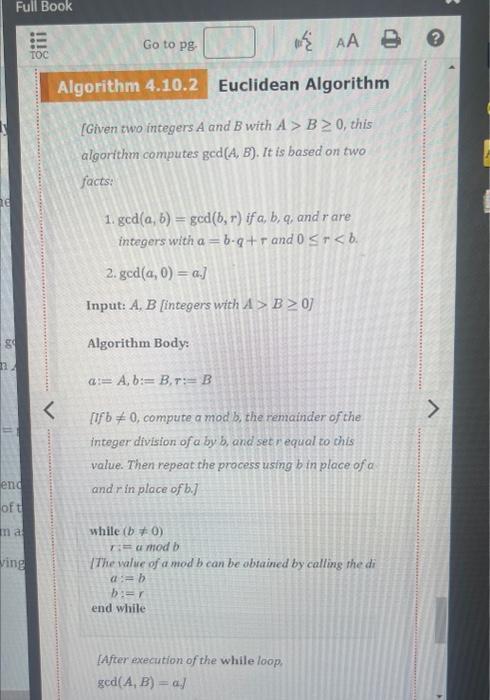 Solved In 20 and 21 trace the action of Algorithm 4.10 .2 to | Chegg.com