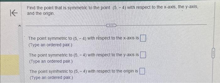 Solved Find the point that is symmetric to the point (5,−4) | Chegg.com