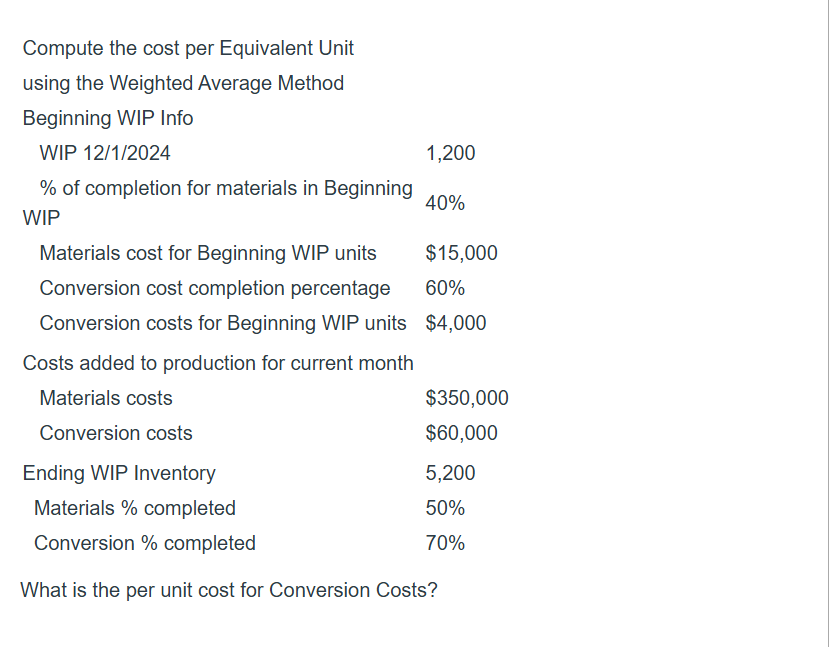 Solved What is the per unit cost for Conversion Costs? | Chegg.com