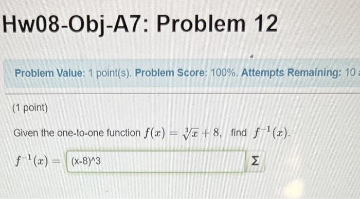 Solved Hw08-Obj-A7: Problem 12 Problem Value: 1 point(s). | Chegg.com