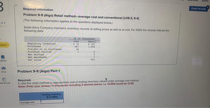 Solved Pequired informatich Problent 9.9(Afg0) Retall | Chegg.com