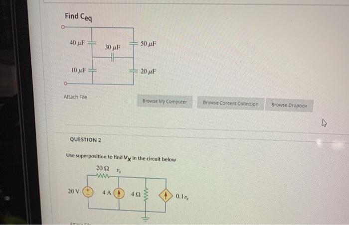Solved Find Ceq 40 uF 30 F 50 F 10 F IE 20 F O Attach File | Chegg.com