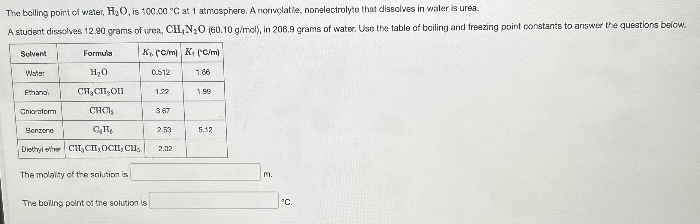Solved The boiling point of water, H2O, ﻿is 100.00°C ﻿at 1 | Chegg.com