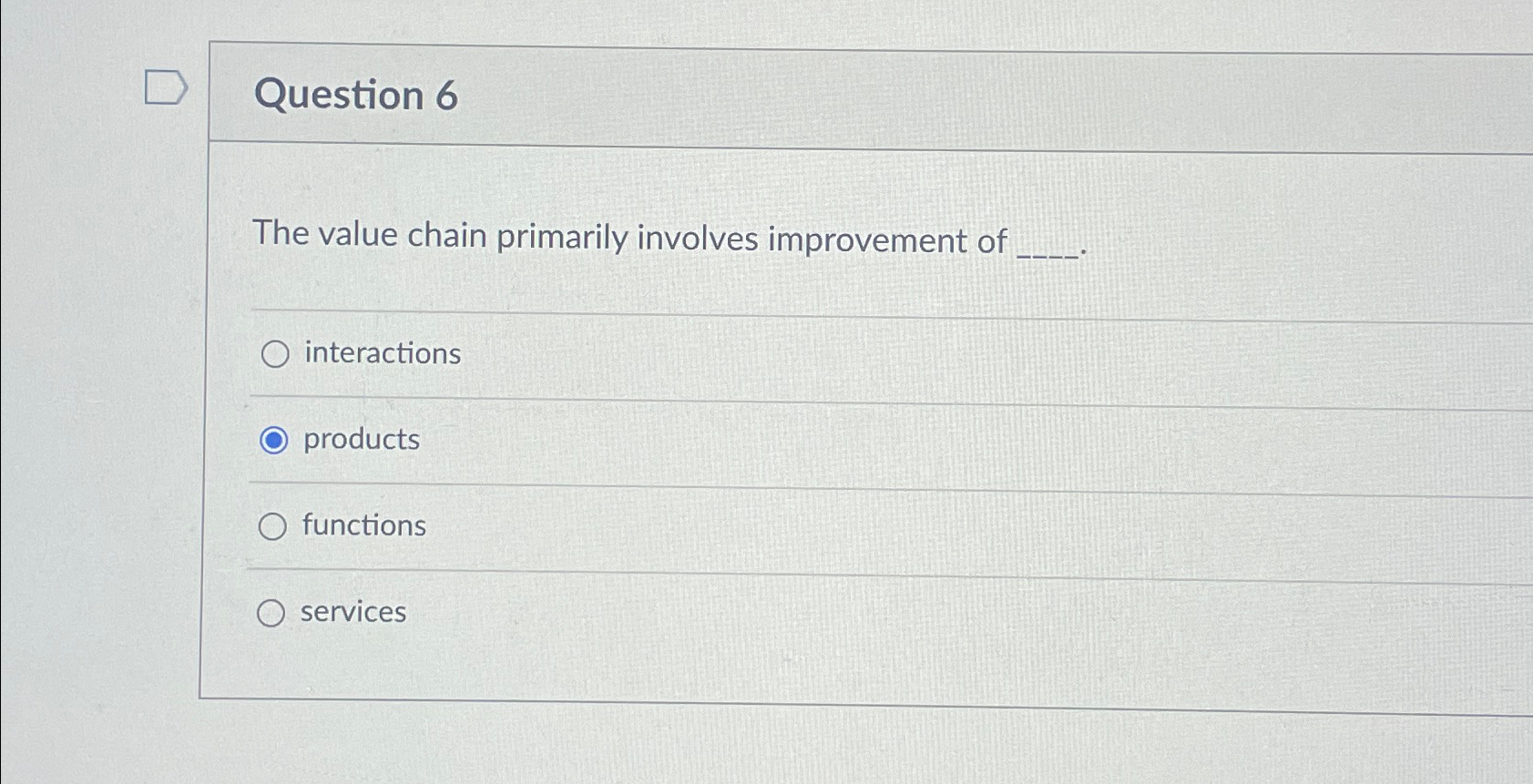 Solved Question 6The value chain primarily involves | Chegg.com