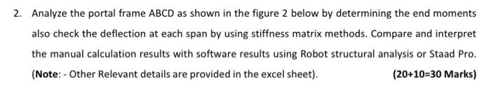 Solved 2. Analyze the portal frame ABCD as shown in the | Chegg.com