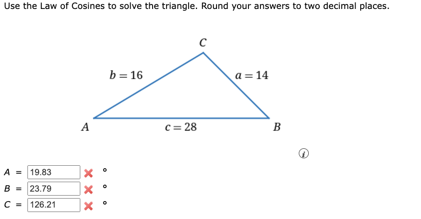 Solved Use the Law of Cosines to solve the triangle. Round | Chegg.com