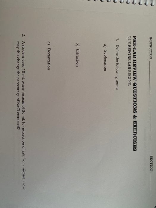 Solved INSTRUCTOR: SECTION: PRE-LAB REVIEW QUESTIONS & | Chegg.com