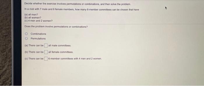 Solved Decide whether the exercise involves permutations or | Chegg.com